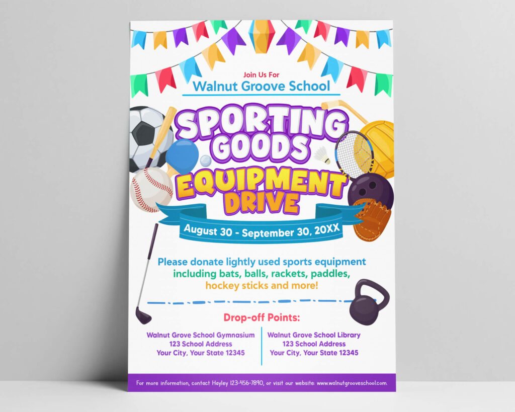 Editable Sporting Goods Equipment Drive , Church PTO PTA School ...