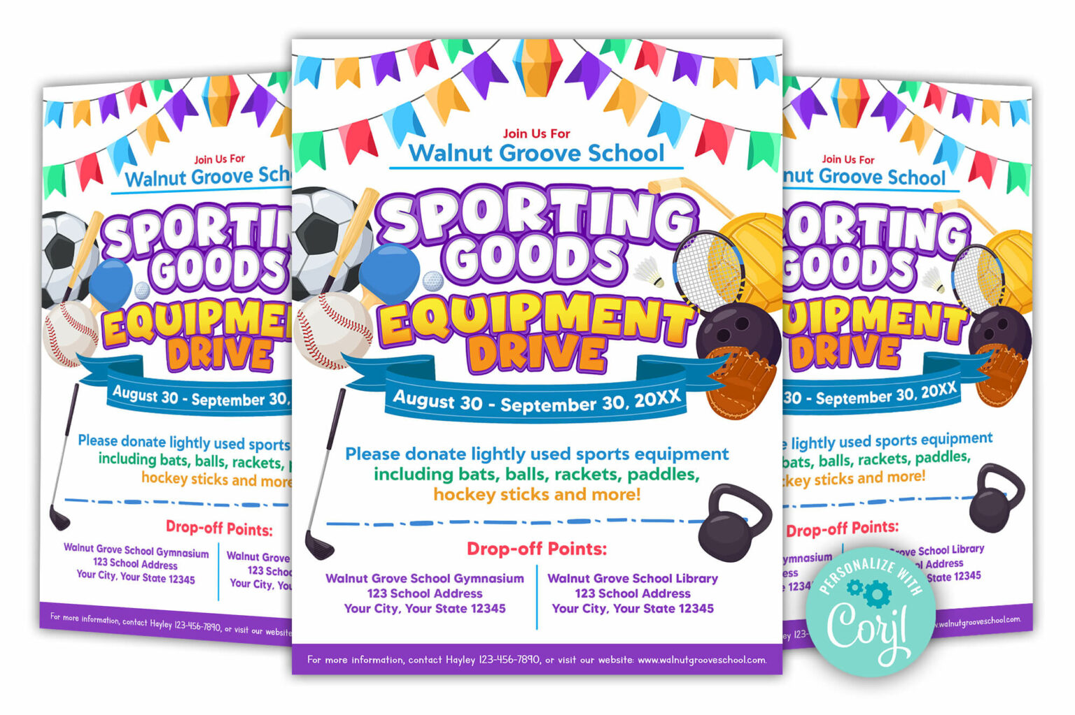 Editable Sporting Goods Equipment Drive , Church PTO PTA School ...