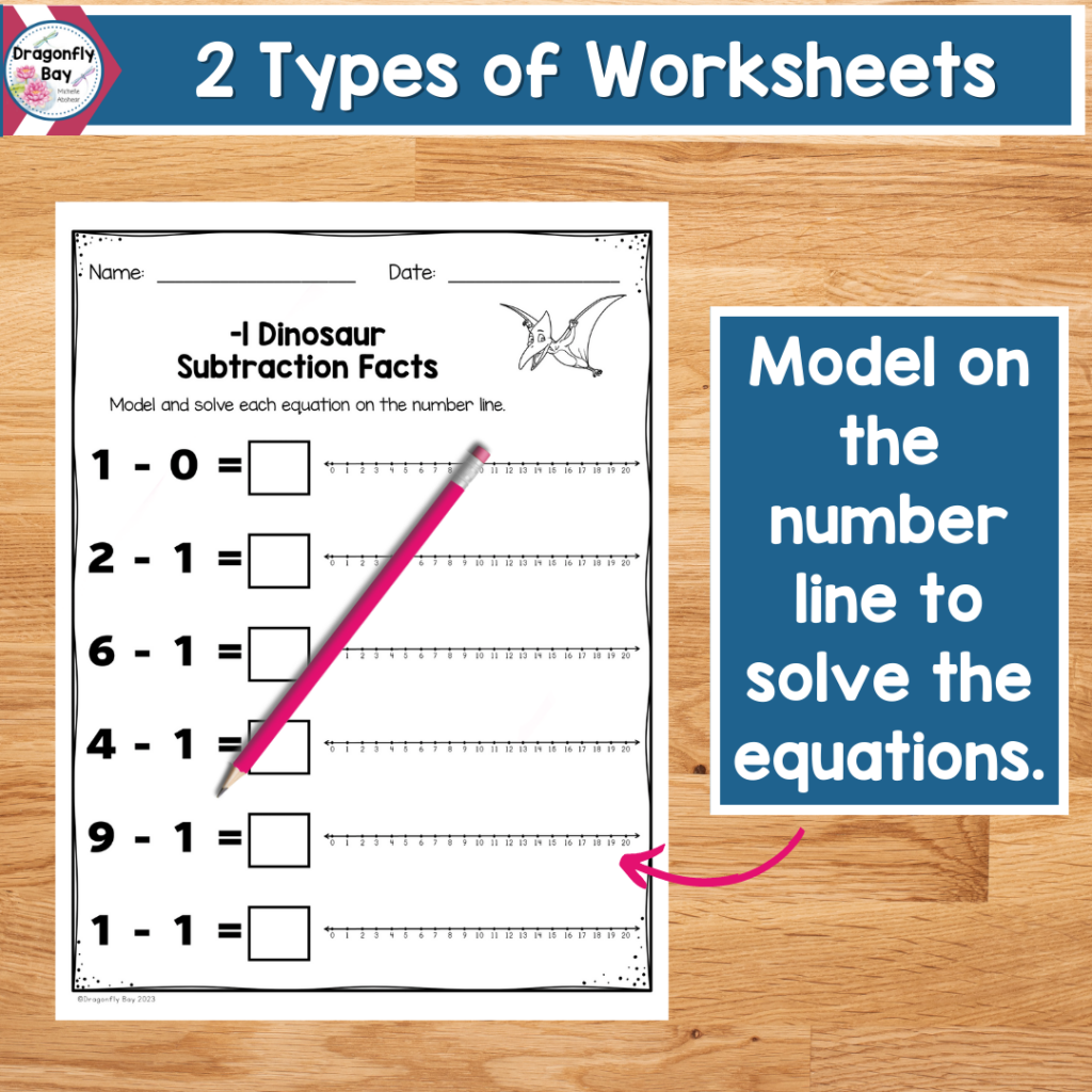 Subtraction Fluency 0-10 Facts with a Number Line Dinosaur Themed ...
