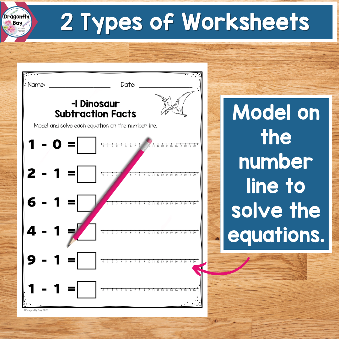 Subtraction Fluency 0-10 Facts with a Number Line Dinosaur Themed ...