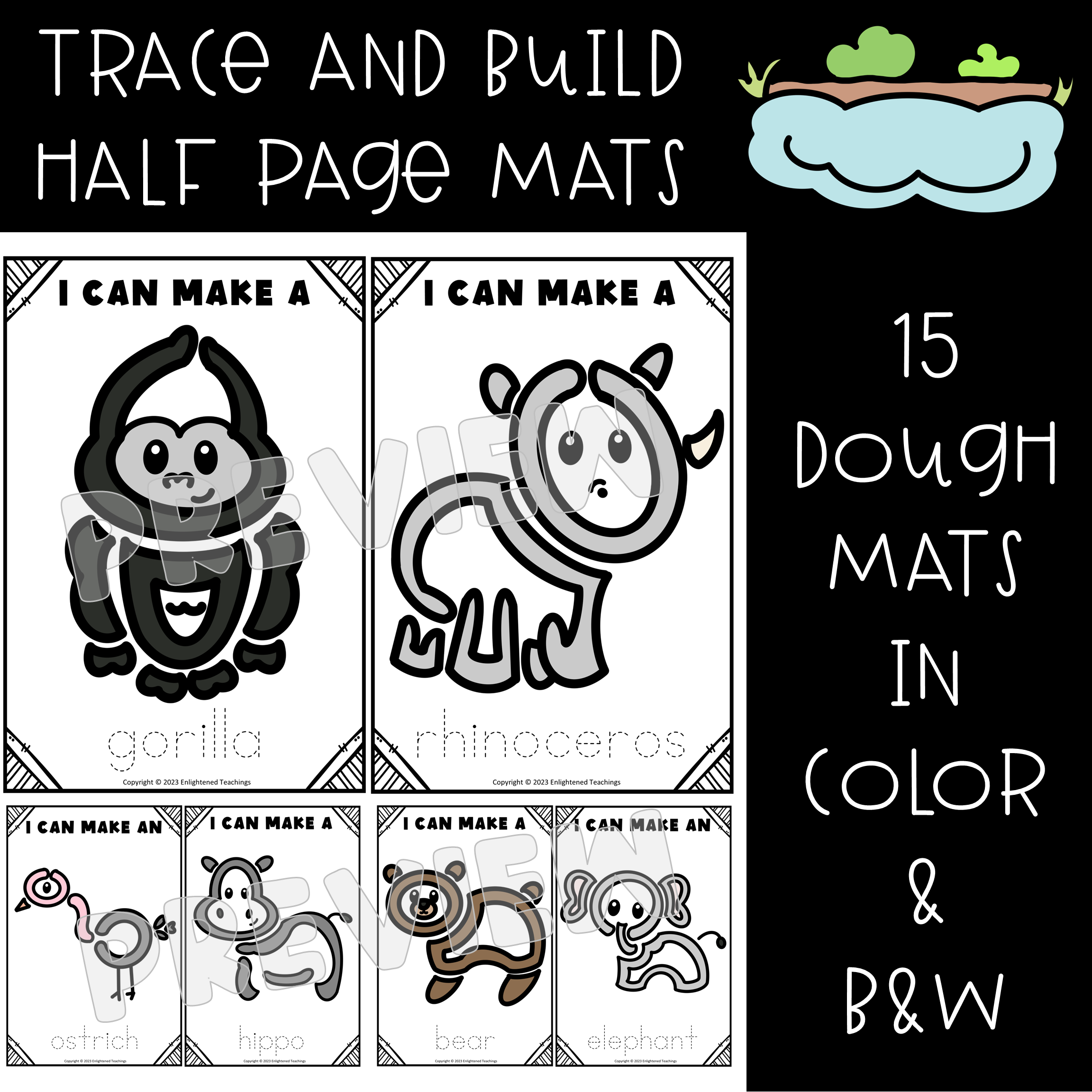 Zoo Animals Play Dough Mats Fine Motor Skills, Zoo Playdough Mats, Zoo ...