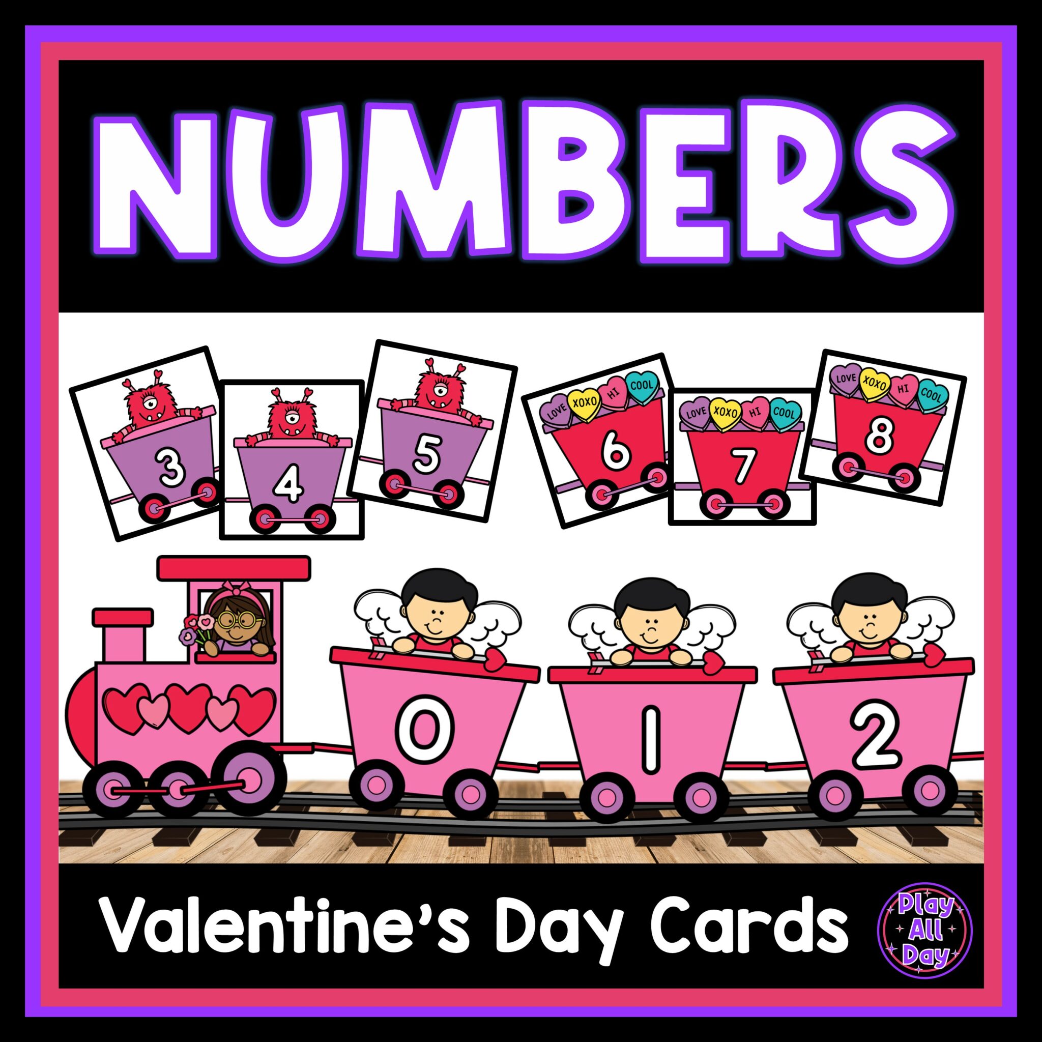 Valentine's Day Number Train | Numbers 0 to 20 Cards | Number Ordering ...