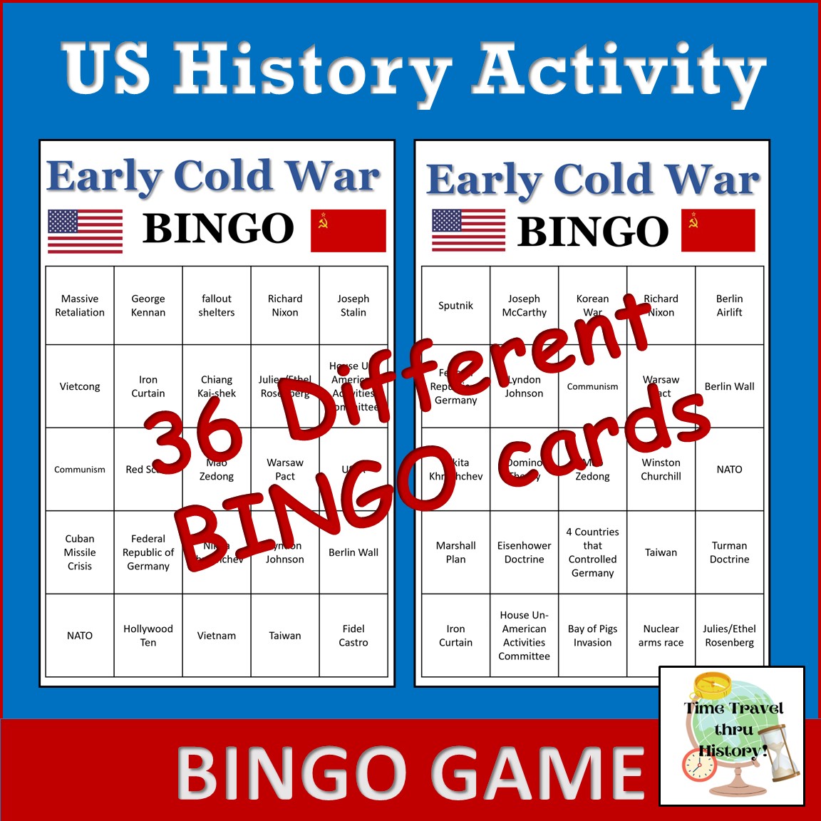The Early Cold War (1945-1965) BINGO Review Game Activity | Made By ...