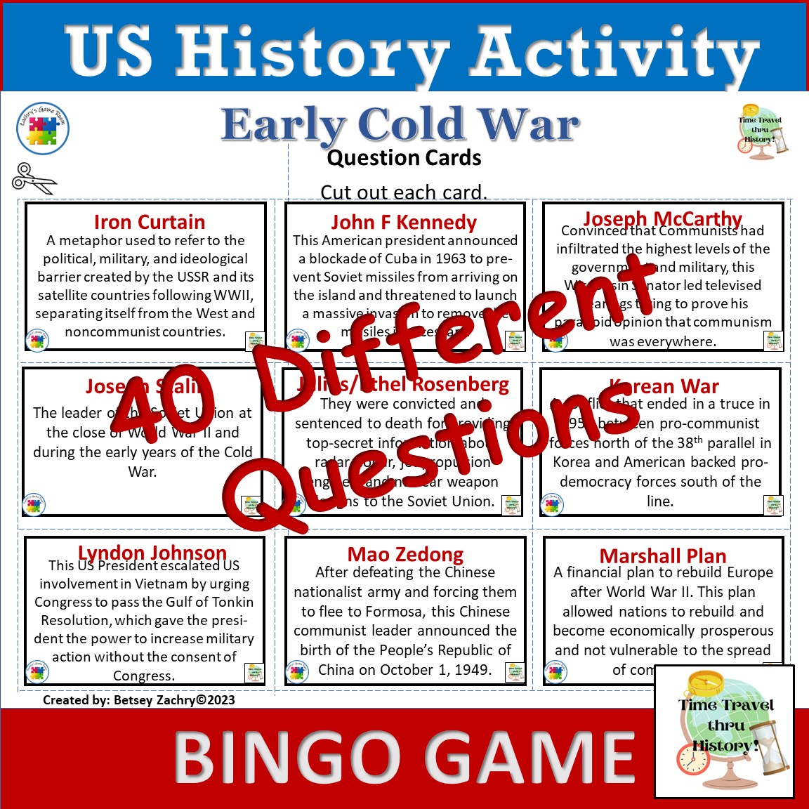 The Early Cold War (1945-1965) BINGO Review Game Activity | Made By ...