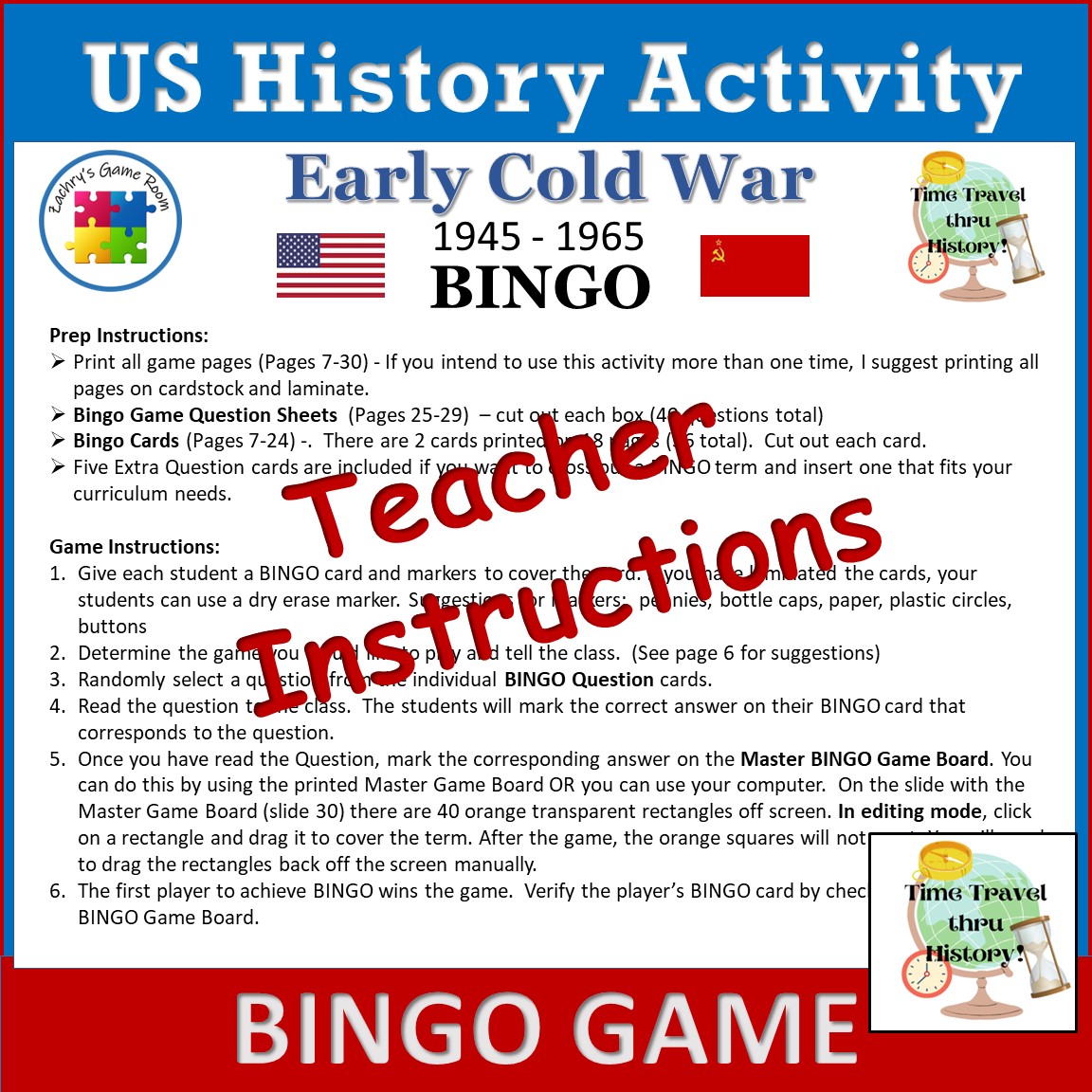 The Early Cold War (1945-1965) BINGO Review Game Activity | Made By ...