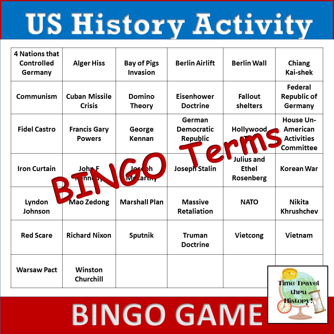 The Early Cold War (1945-1965) BINGO Review Game Activity | Made By ...