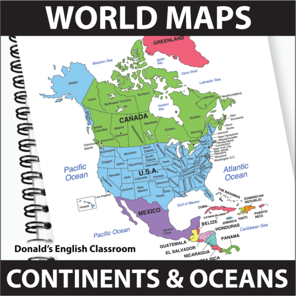 World Maps Continent and Ocean Maps ESL ELL Newcomer | Made By Teachers