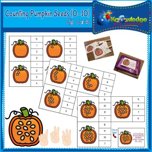 Counting Pumpkin Seeds Clip Cards | Made By Teachers