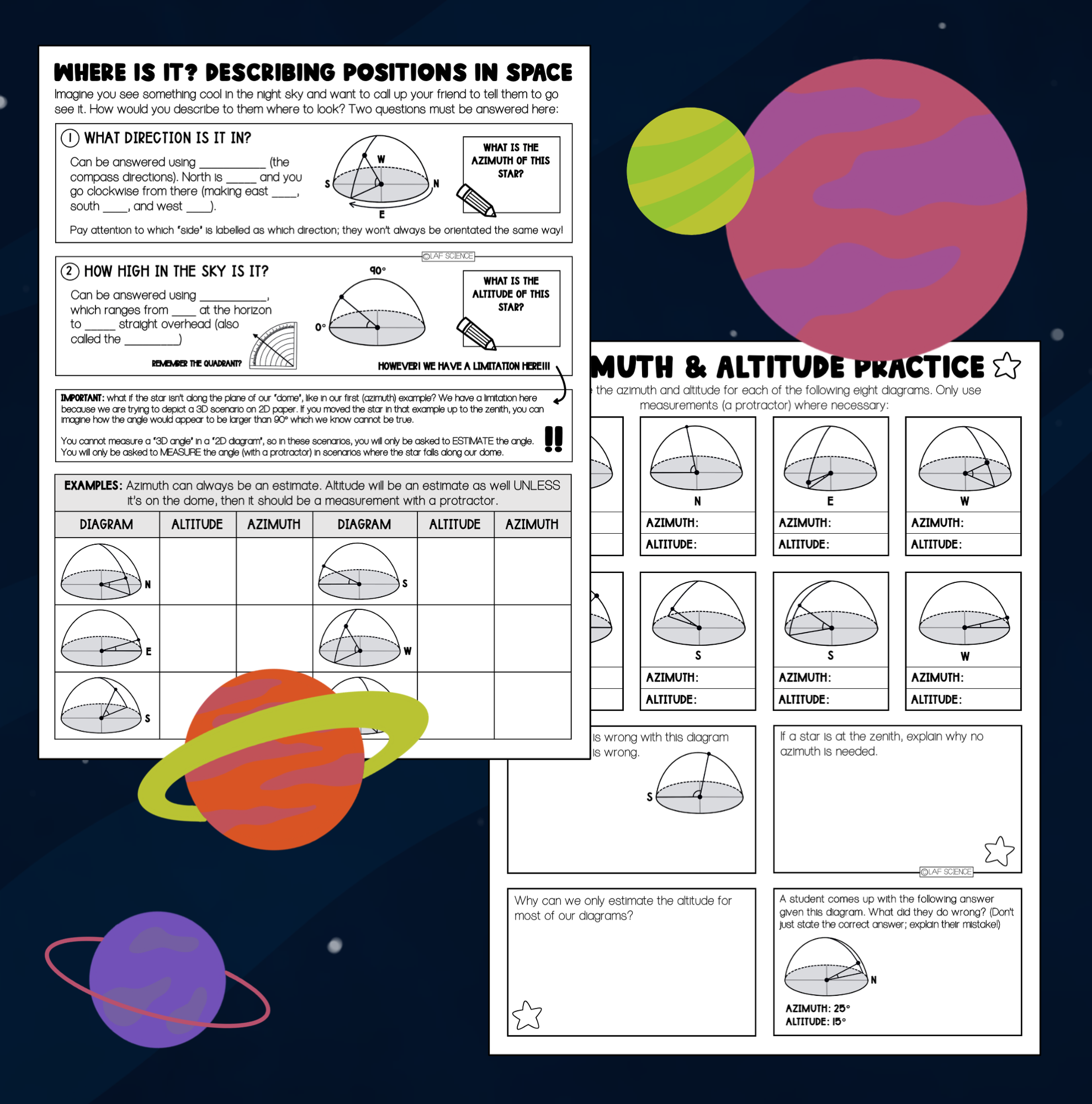 Azimuth and Altitude Notes and Practice/Worksheet | Made By Teachers