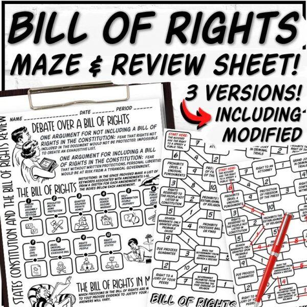 Bill of Rights Review Guide and Maze | Made By Teachers