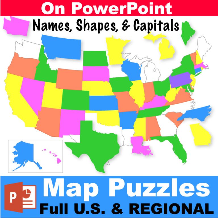 USA Map Puzzles Regions States Capitals and Abbreviations Powerpoint ...