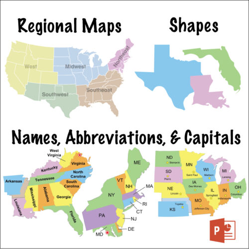 USA Map Puzzles Regions States Capitals and Abbreviations Powerpoint ...
