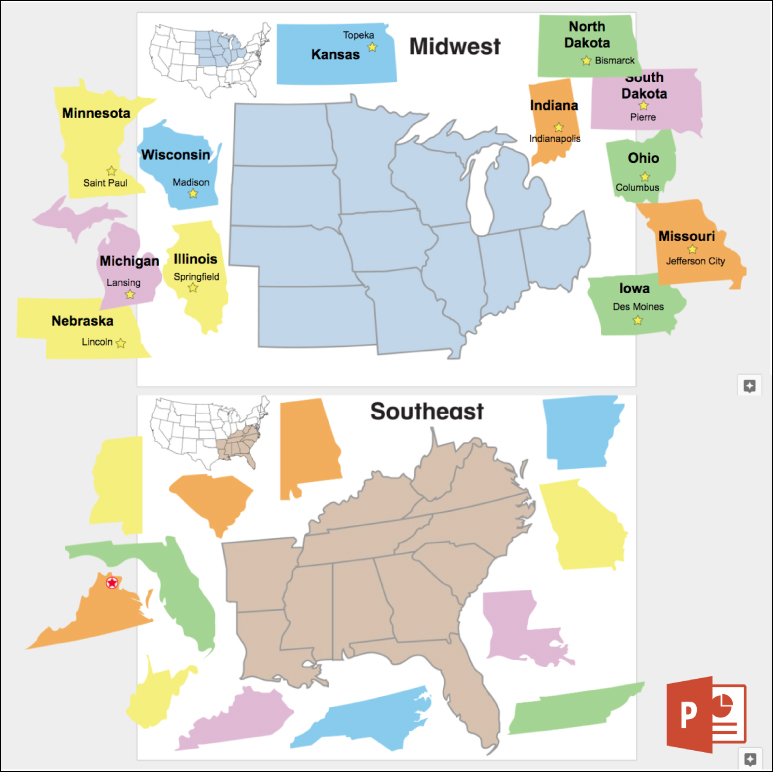 USA Map Puzzles Regions States Capitals and Abbreviations Powerpoint ...
