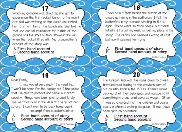 First & Second Hand Account Scoot Game for 4th-5th grade | Made By Teachers