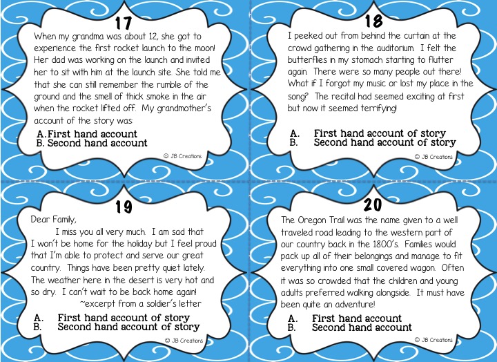 First & Second Hand Account Scoot Game for 4th-5th grade | Made By Teachers