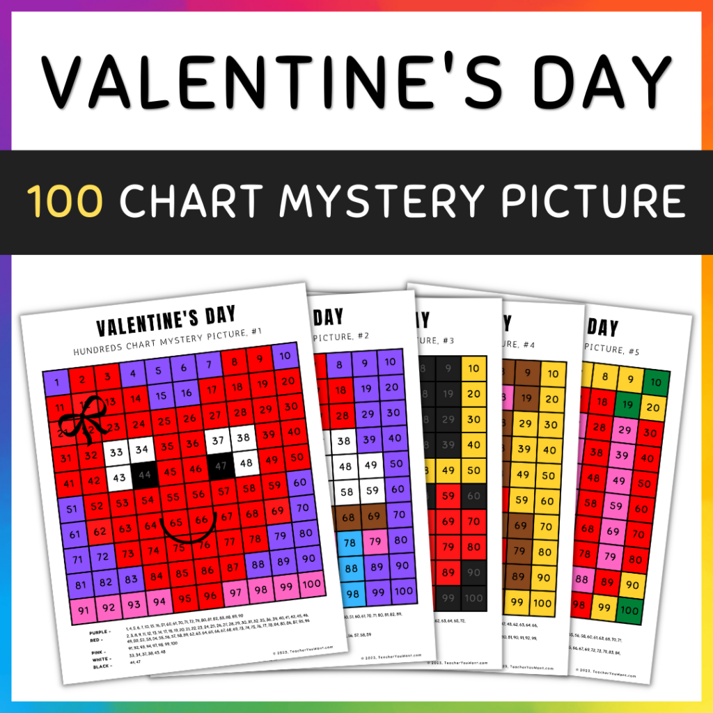 Valentine's Day Mystery Picture, Hundreds Chart, Math Color By Number ...