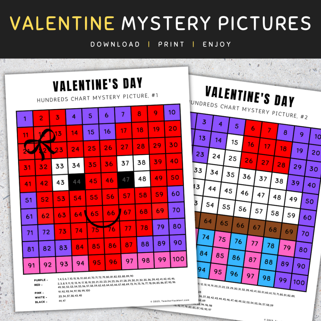 Valentine's Day Mystery Picture, Hundreds Chart, Math Color By Number ...