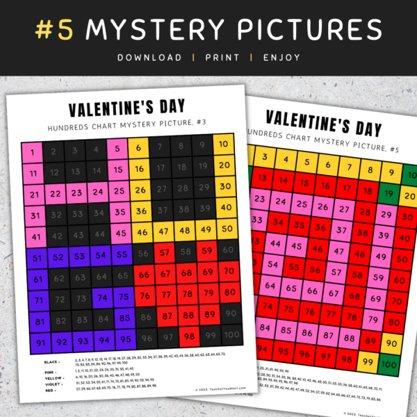 Valentine's Day Mystery Picture, Hundreds Chart, Math Color By Number ...