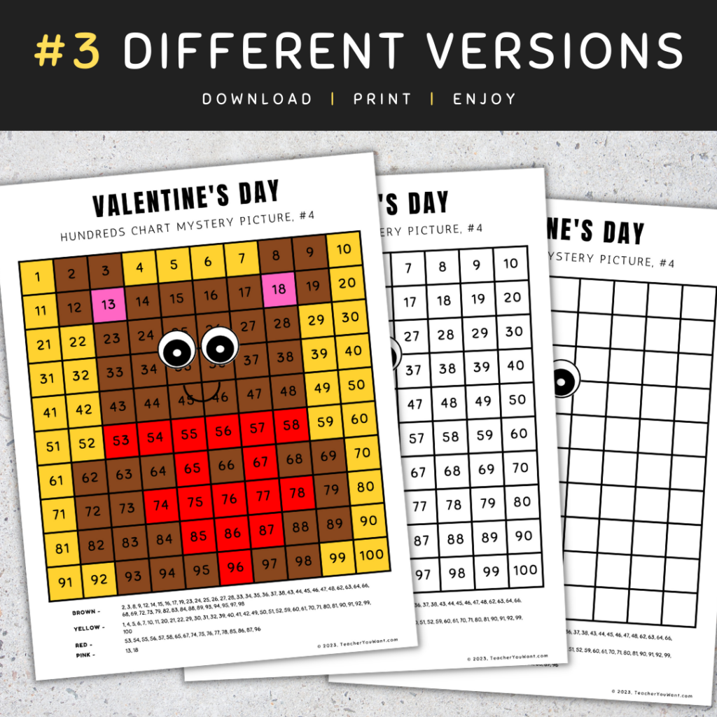 Valentine's Day Mystery Picture, Hundreds Chart, Math Color By Number ...