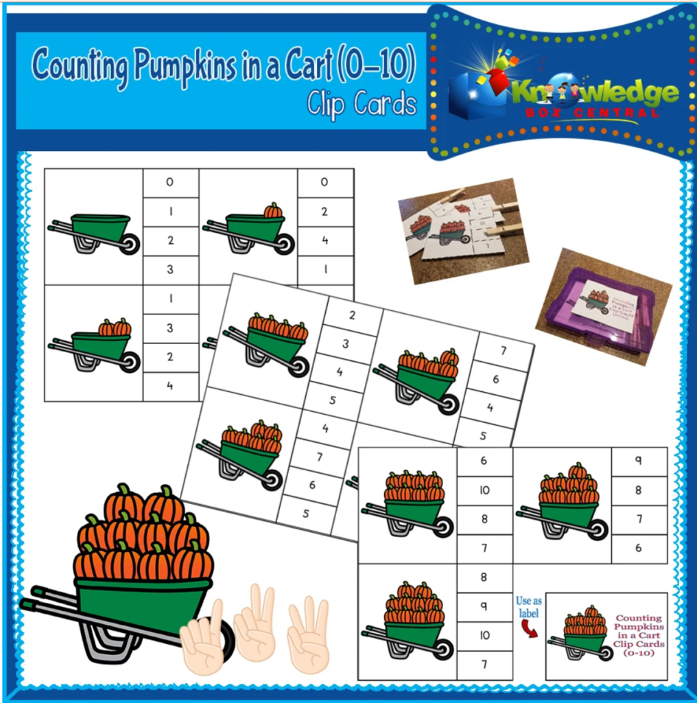 Counting Pumpkins in a Cart Clip Cards | Made By Teachers