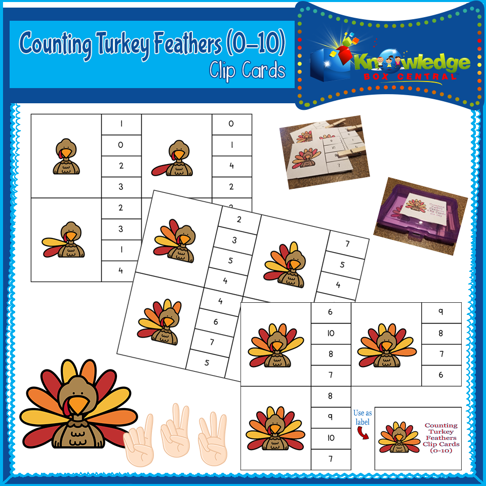 Counting Turkey Feathers Clip Cards | Made By Teachers
