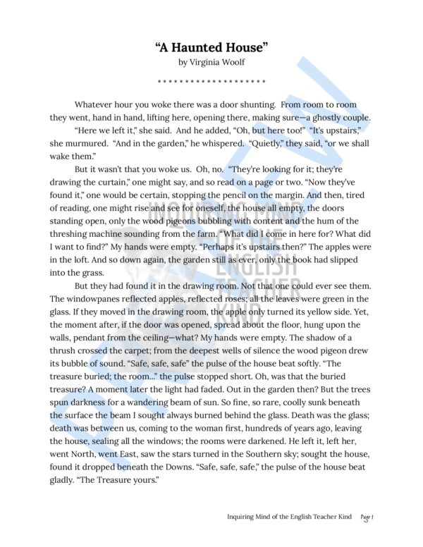 "A Haunted House" by Virginia Woolf Quiz and Answer Key | Made By Teachers