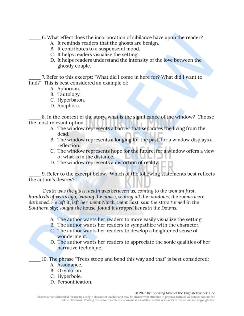 "A Haunted House" by Virginia Woolf Quiz and Close Reading Bundle ...