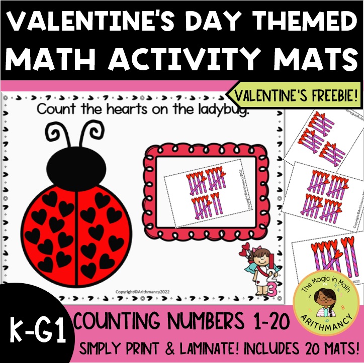 Valentine's day math activity mats free February numbers 1-20 counting ...