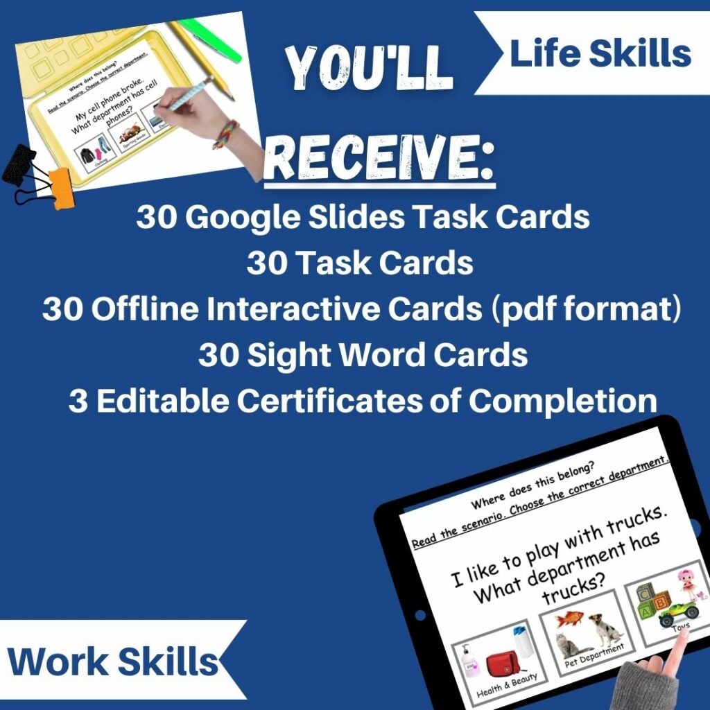 Department Store Life Skills Work Skills w/ Task Sight Word Cards - L3 ...