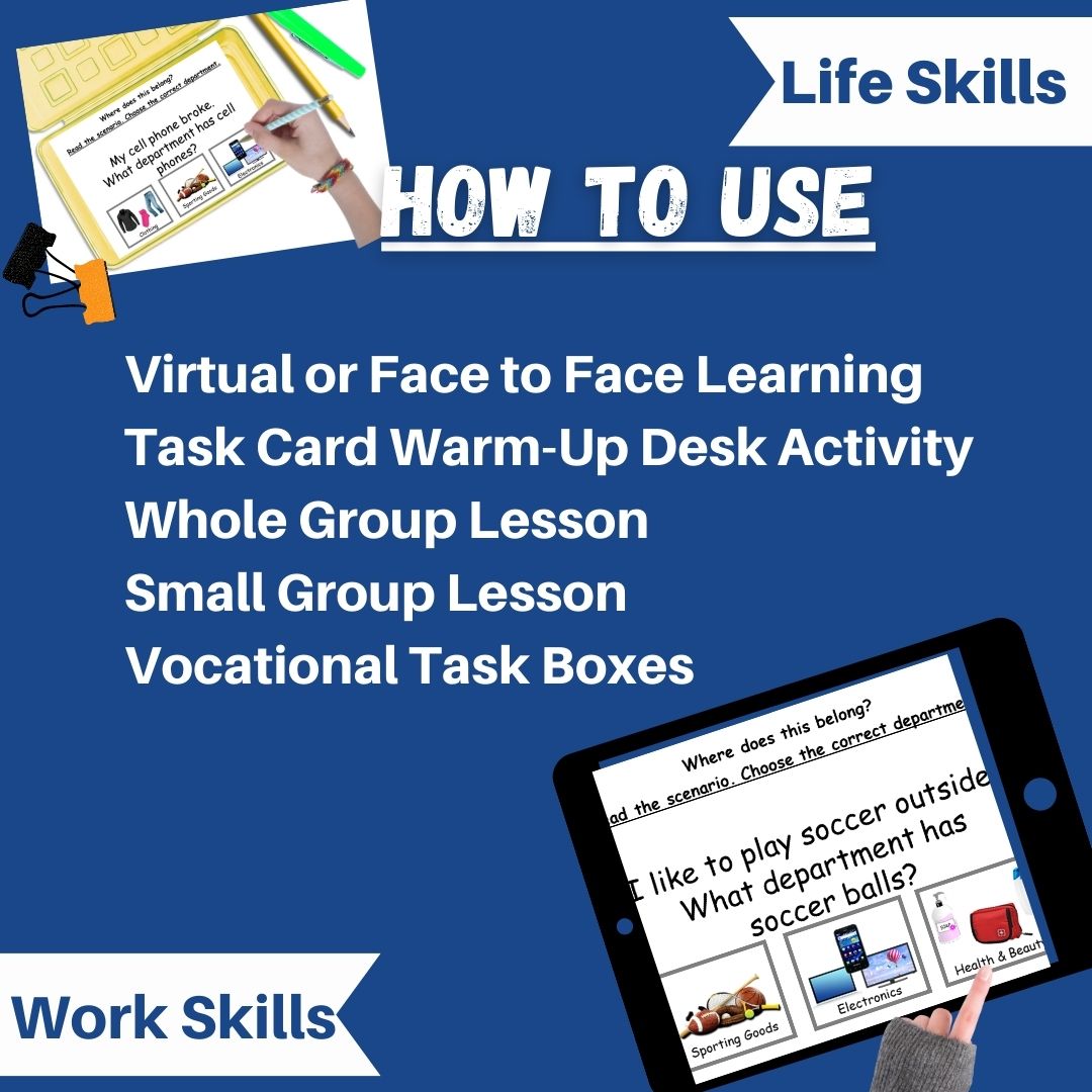 Department Store Life Skills Work Skills w/ Task Sight Word Cards - L3 ...