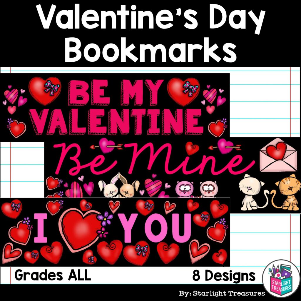 Valentine's Day Cut n' Color Bookmarks: Black and White AND Full Color ...