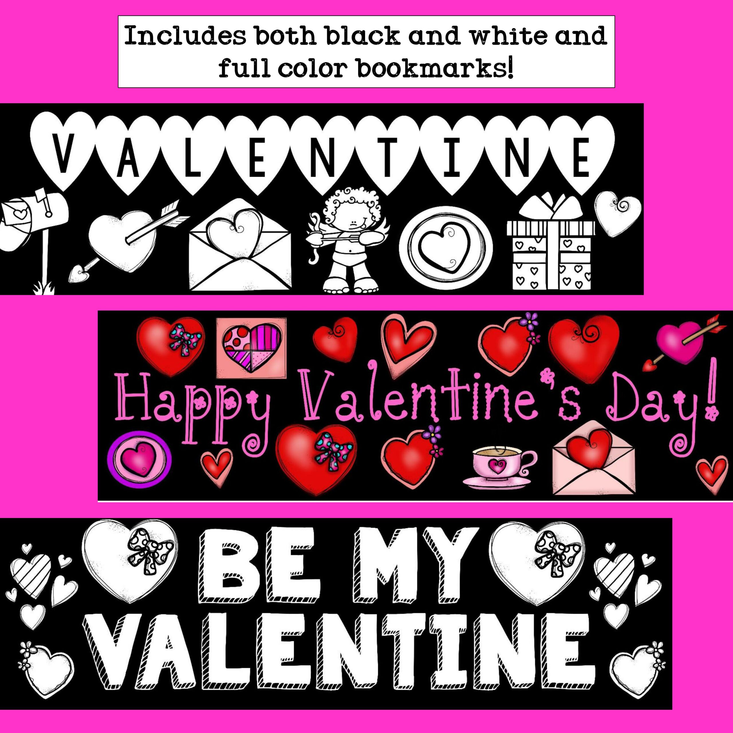 Valentine's Day Cut n' Color Bookmarks: Black and White AND Full Color ...