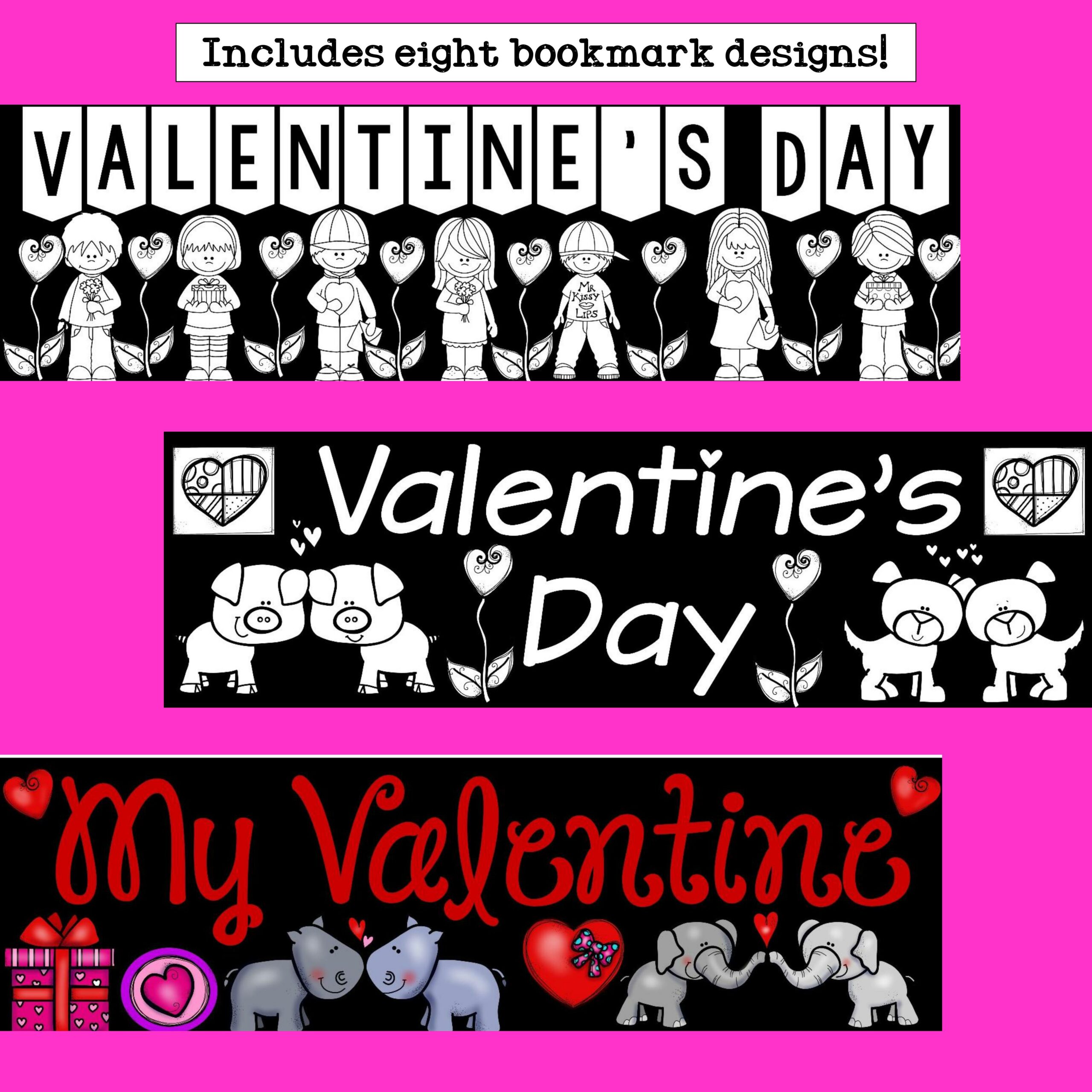 Valentine's Day Cut n' Color Bookmarks: Black and White AND Full Color ...