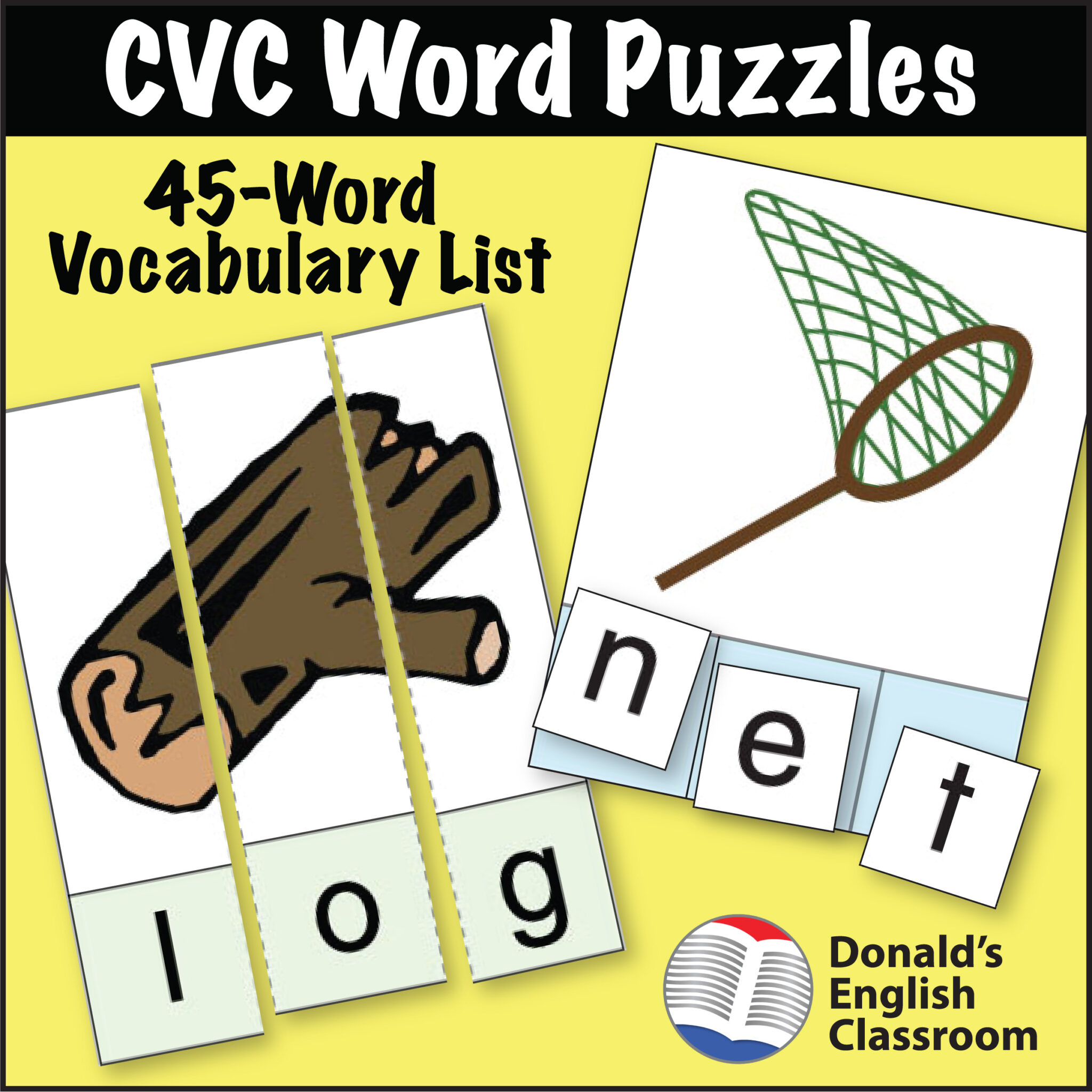 CVC Word Puzzles 45 Word Set ESL ELL Newcomer Activity | Made By Teachers