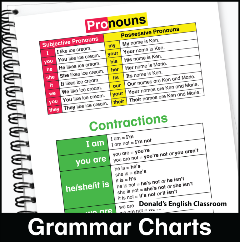 Grammar and Spelling Charts ESL ELL Newcomer | Made By Teachers