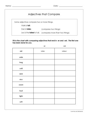 Adjectives that Compare - using -er / -est - 4 worksheets - Grades 1-2 ...