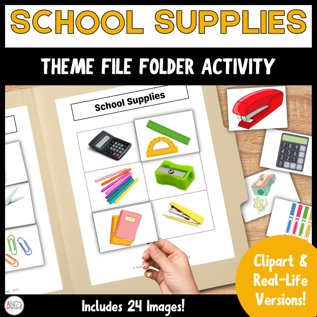 School Supplies Theme File Folder Activity | Identical & Non-Identical ...