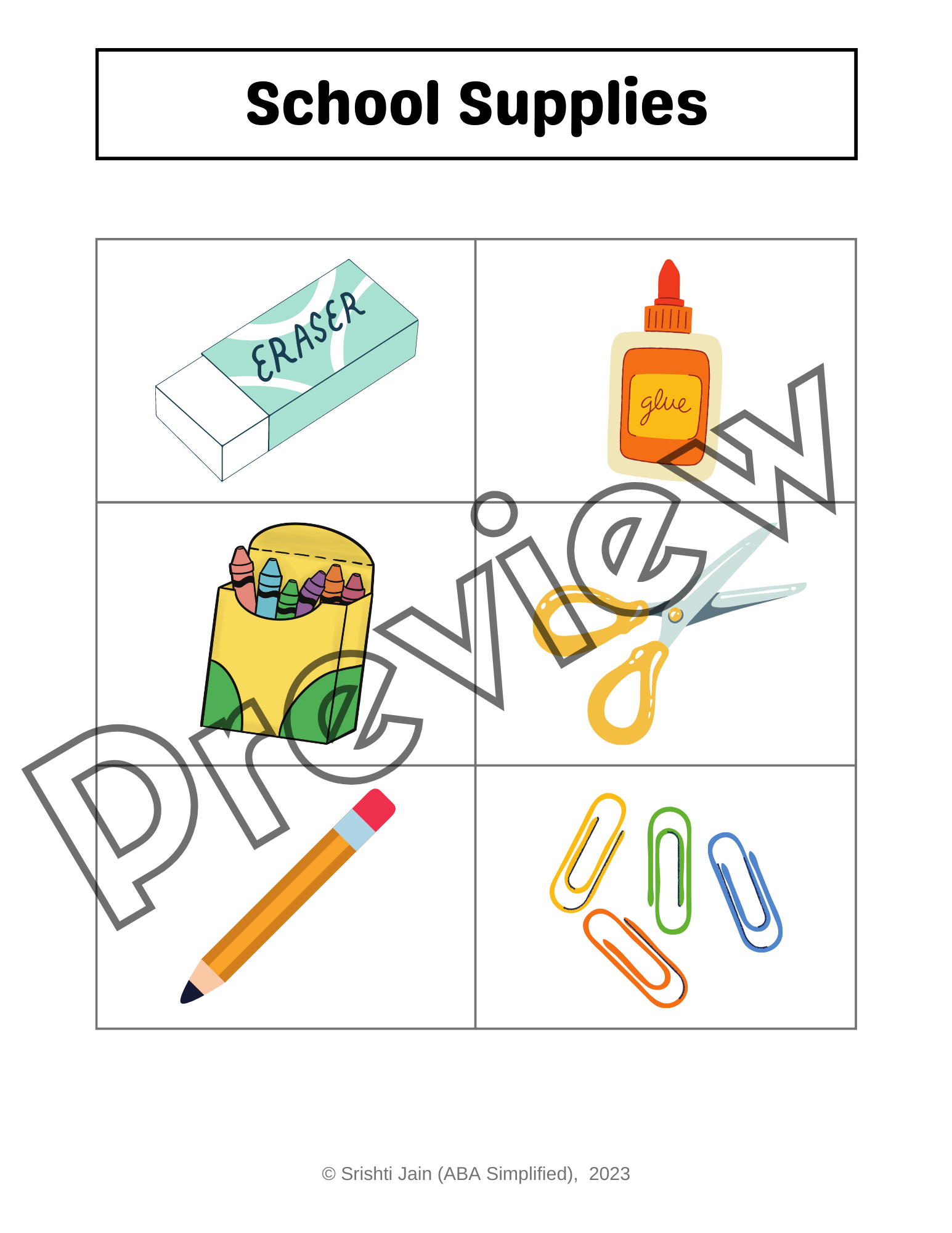 School Supplies Theme File Folder Activity | Identical & Non-Identical ...