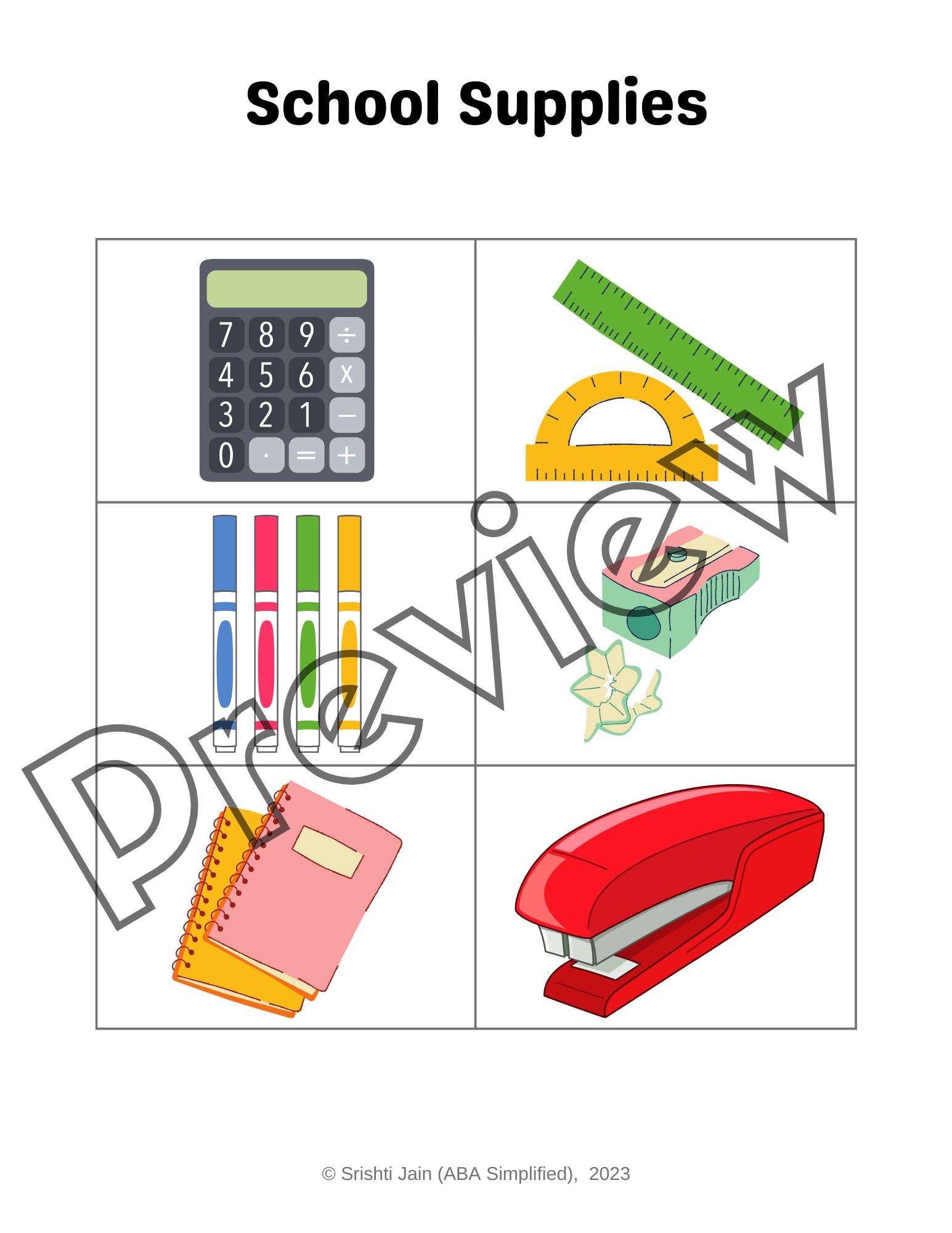 School Supplies Theme File Folder Activity | Identical & Non-Identical ...