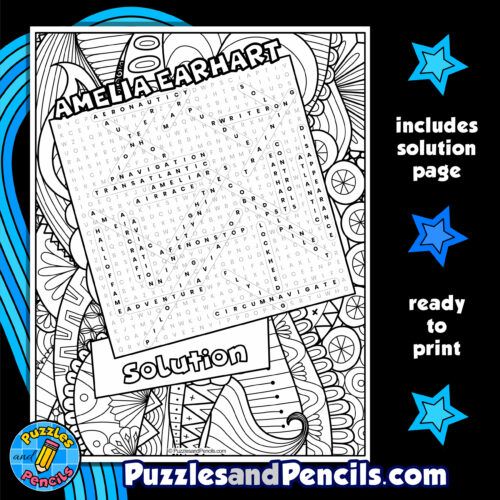 Amelia Earhart Word Search Puzzle with Coloring | Women in History ...