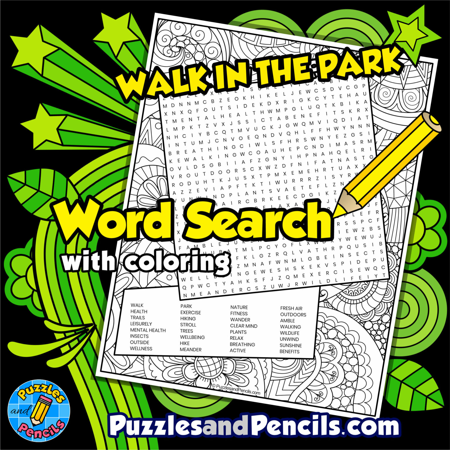 Walk in the Park Word Search Puzzle with Coloring | Take a Walk in the ...
