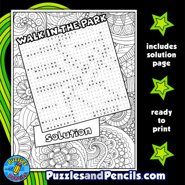 Walk in the Park Word Search Puzzle with Coloring | Take a Walk in the ...