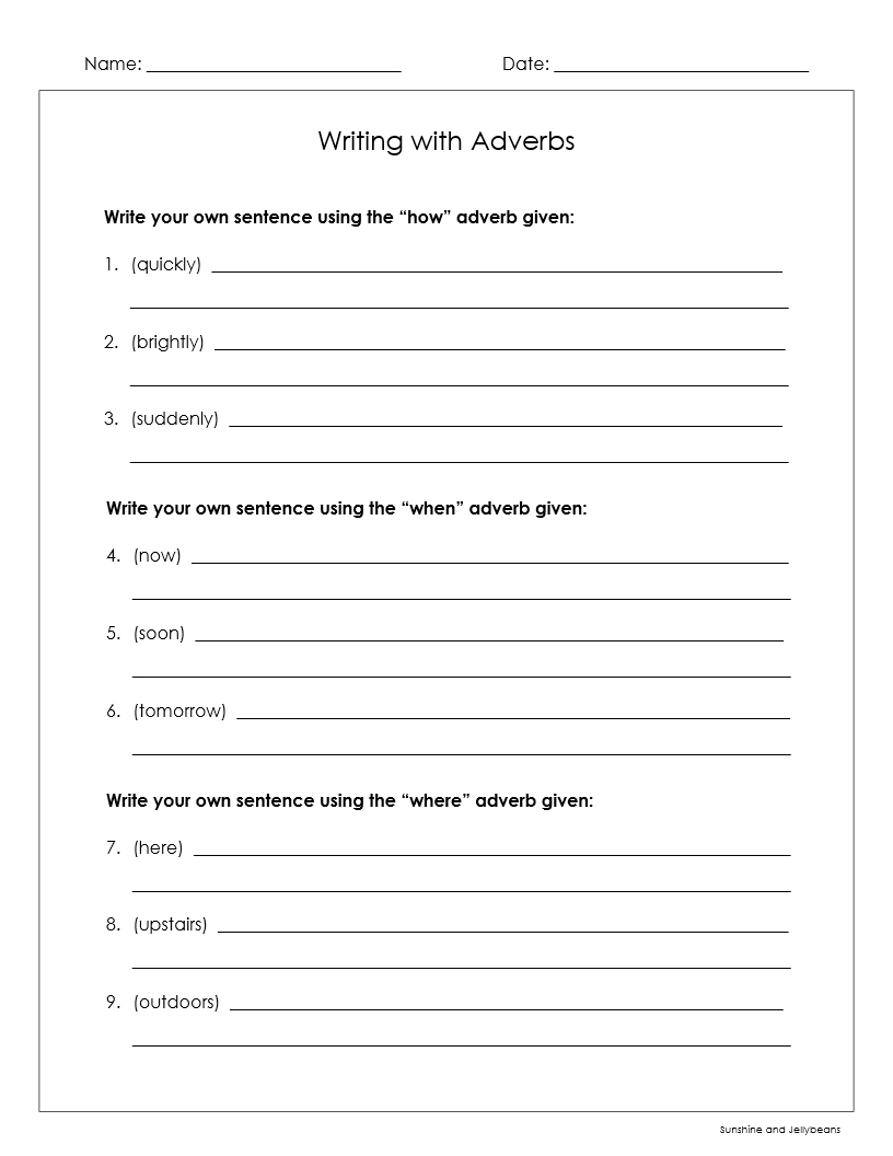 Adverbs Practice - Recognizing and Writing with Adverbs - Grades 2-3 ...