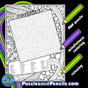 Dolphin Word Search Puzzle with Coloring | Marine Life Wordsearch ...