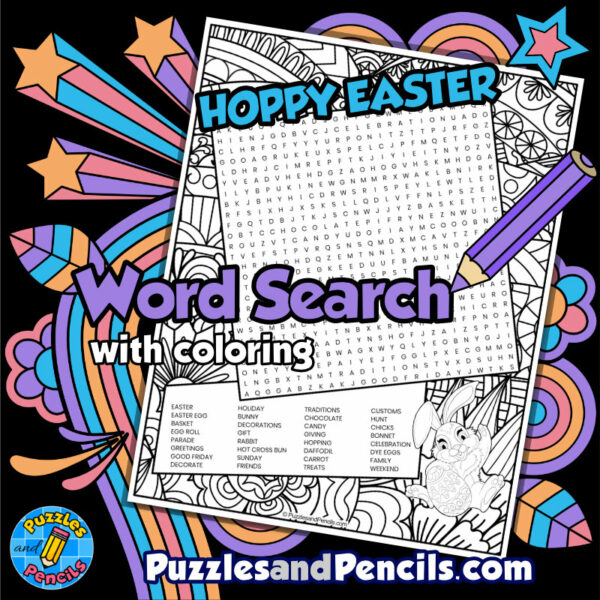 Hoppy Easter Word Search Puzzle with Coloring | Easter Wordsearch ...