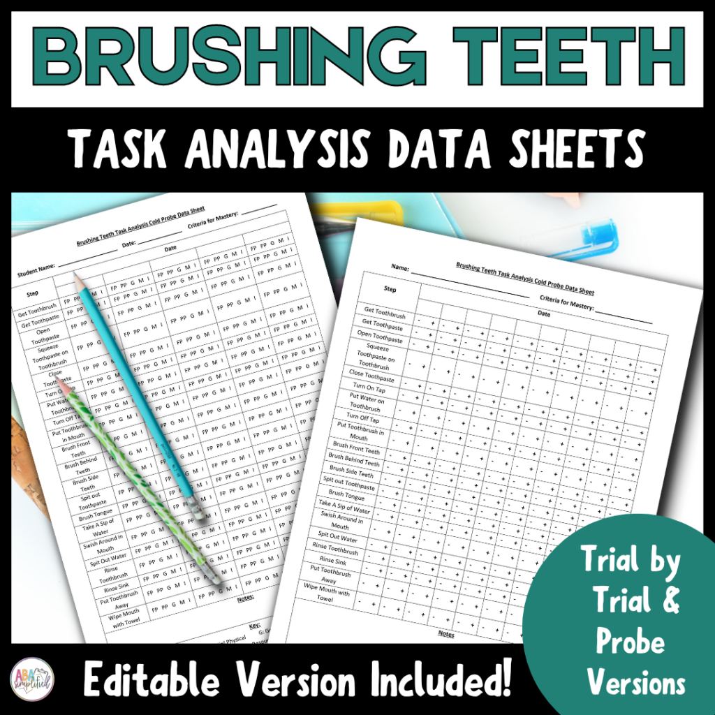 Editable Task Analysis Data Sheets for Brushing Teeth | ABA Therapy ...