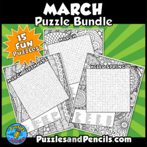 March Word Search Puzzle Activity Page BUNDLE | 15 Wordsearch Puzzles ...