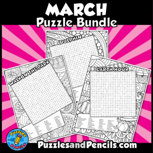 March Word Search Puzzle Activity Page BUNDLE | 15 Wordsearch Puzzles ...