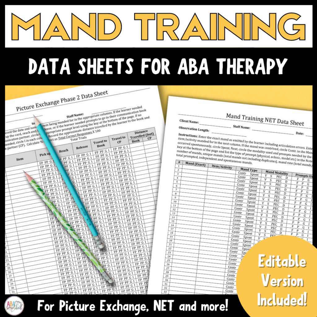 Editable Mand Training Data Sheets for ABA Therapy | Made By Teachers
