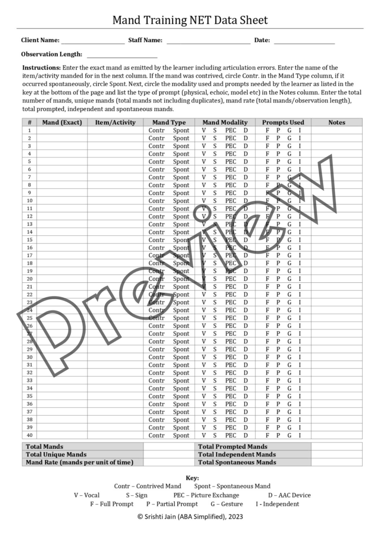 Editable Mand Training Data Sheets for ABA Therapy | Made By Teachers
